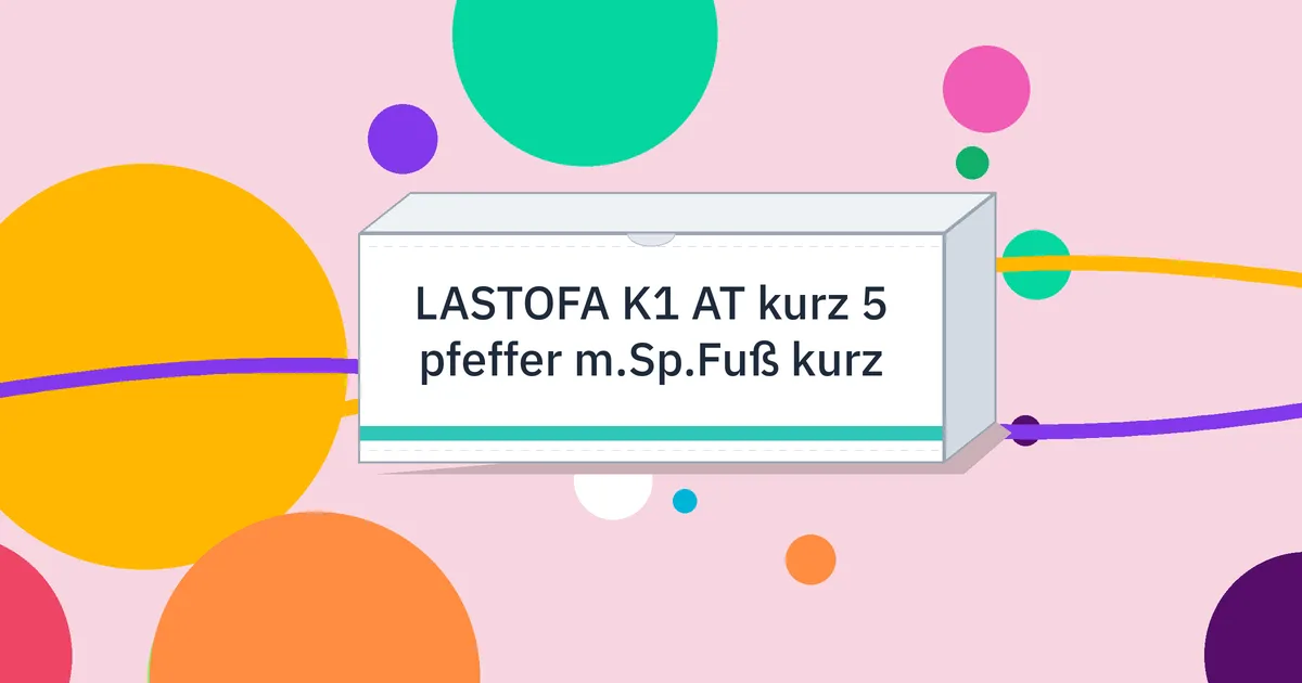 Symbolbild: Packung mit der Aufschrift LASTOFA K1 AT kurz 5 pfeffer m.Sp.Fuß kurz (PZN 13796779) – Verfügbarkeit und Bezug in Apotheken in Frankfurt am Main