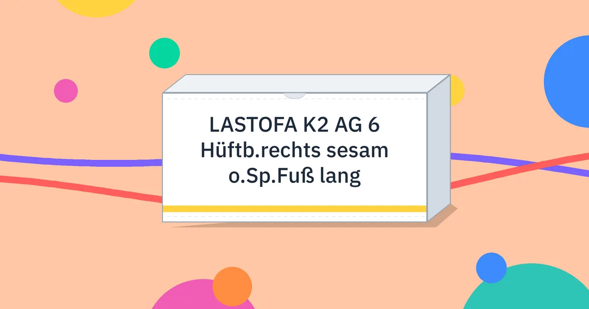 Symbolbild: Packung mit der Aufschrift LASTOFA K2 AG 6 Hüftb.rechts sesam o.Sp.Fuß lang (PZN 14152713) – Verfügbarkeit und Bezug in Apotheken in Frankfurt am Main