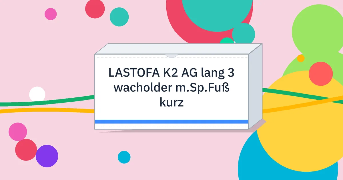 Symbolbild: Packung mit der Aufschrift LASTOFA K2 AG lang 3 wacholder m.Sp.Fuß kurz (PZN 13804177) – Verfügbarkeit und Bezug in Apotheken in Frankfurt am Main