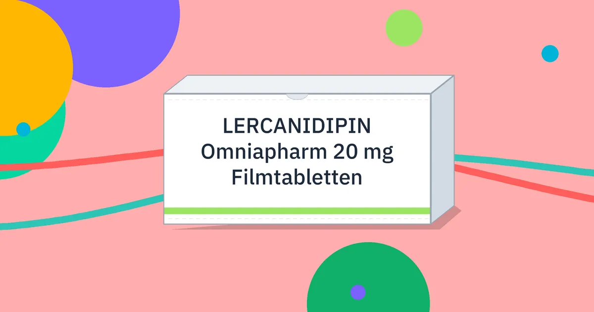 Symbolbild: Packung mit der Aufschrift LERCANIDIPIN Omniapharm 20 mg Filmtabletten (PZN 10042229) – Verfügbarkeit und Bezug in Apotheken in Frankfurt am Main