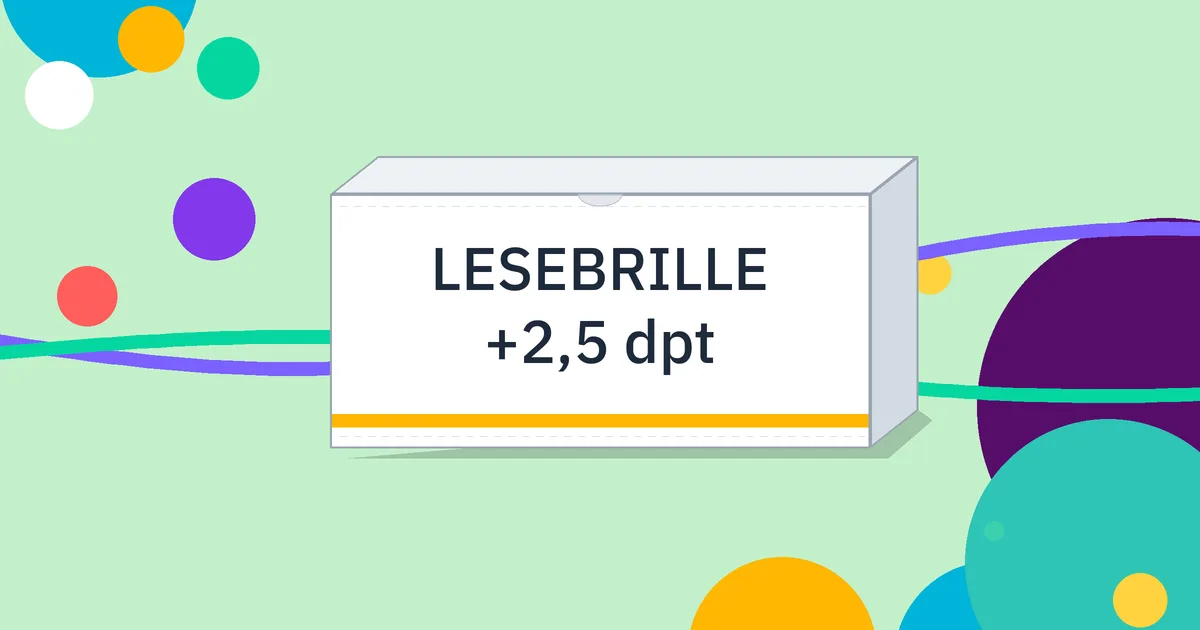 Symbolbild: Packung mit der Aufschrift LESEBRILLE +2,5 dpt (PZN 06936955) – Verfügbarkeit und Bezug in Apotheken in Frankfurt am Main