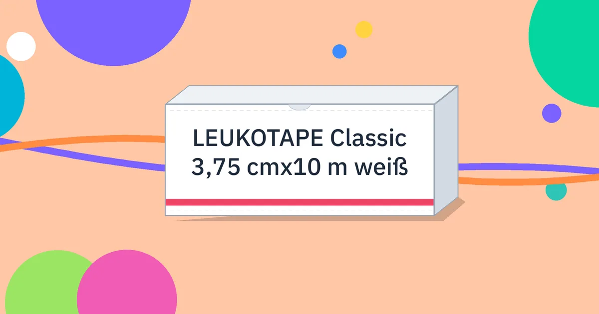 Symbolbild: Packung mit der Aufschrift LEUKOTAPE Classic 3,75 cmx10 m weiß (PZN 17578571) – Verfügbarkeit und Bezug in Apotheken in Frankfurt am Main