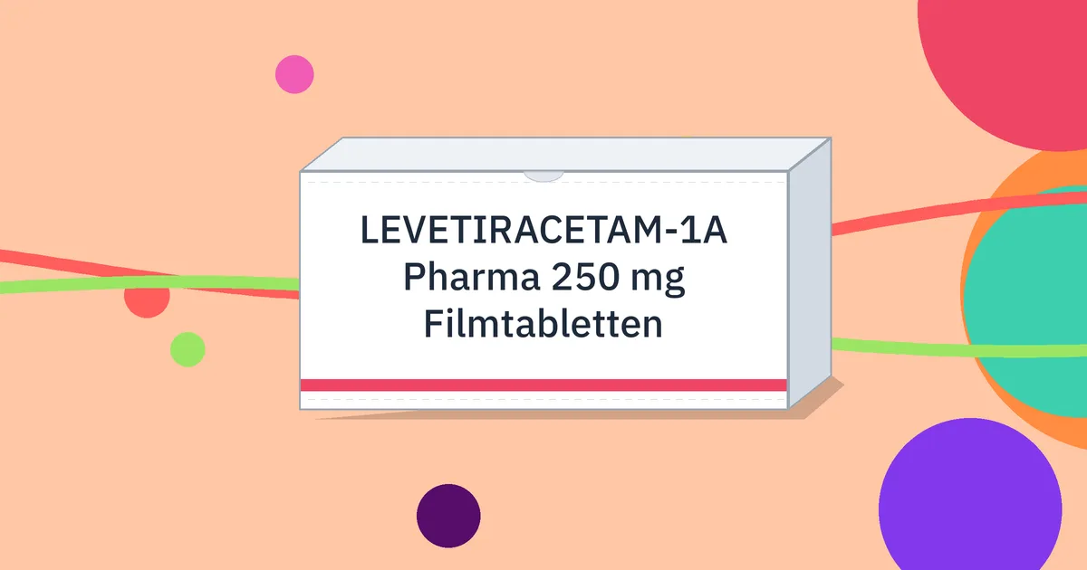 Symbolbild: Packung mit der Aufschrift LEVETIRACETAM-1A Pharma 250 mg Filmtabletten (PZN 09123342) – Verfügbarkeit und Bezug in Apotheken in Frankfurt am Main