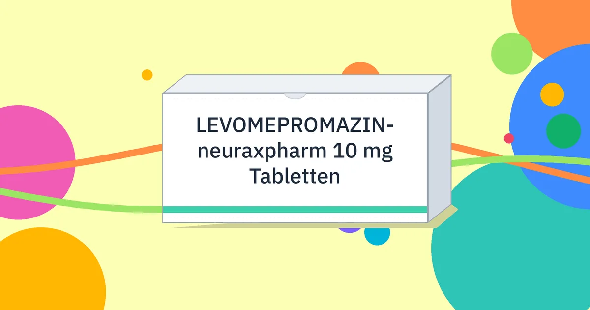 Symbolbild: Packung mit der Aufschrift LEVOMEPROMAZIN-neuraxpharm 10 mg Tabletten (PZN 03415368) – Verfügbarkeit und Bezug in Apotheken in Frankfurt am Main