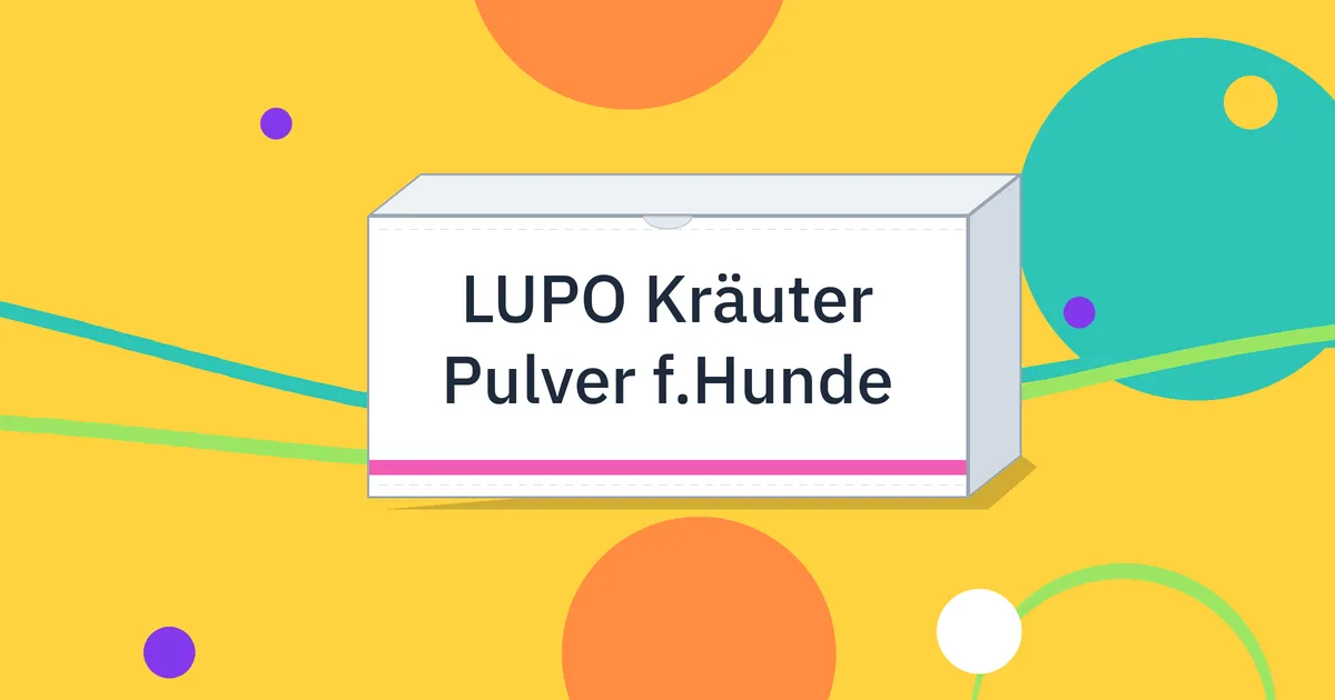 Symbolbild: Packung mit der Aufschrift LUPO Kräuter Pulver f.Hunde (PZN 19252448) – Verfügbarkeit und Bezug in Apotheken in Frankfurt am Main