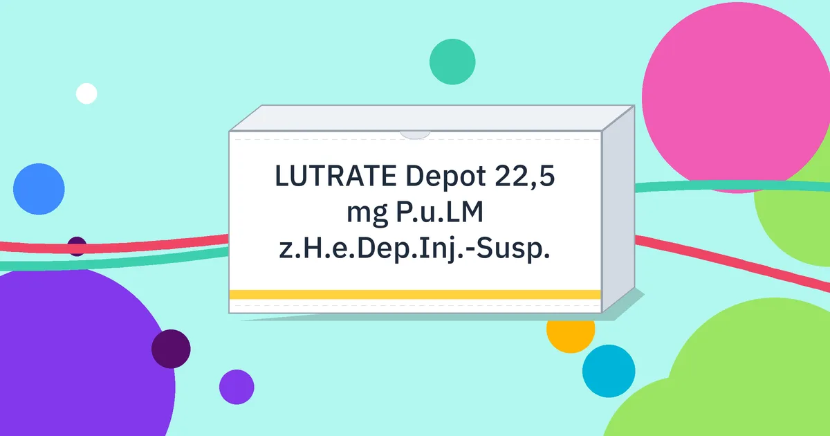 Symbolbild: Packung mit der Aufschrift LUTRATE Depot 22,5 mg P.u.LM z.H.e.Dep.Inj.-Susp. (PZN 15587896) – Verfügbarkeit und Bezug in Apotheken in Frankfurt am Main