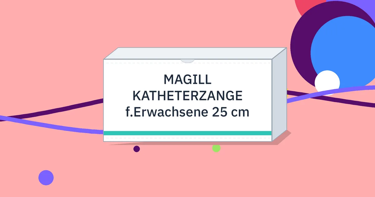 Symbolbild: Packung mit der Aufschrift MAGILL KATHETERZANGE f.Erwachsene 25 cm (PZN 19978530) – Verfügbarkeit und Bezug in Apotheken in Frankfurt am Main