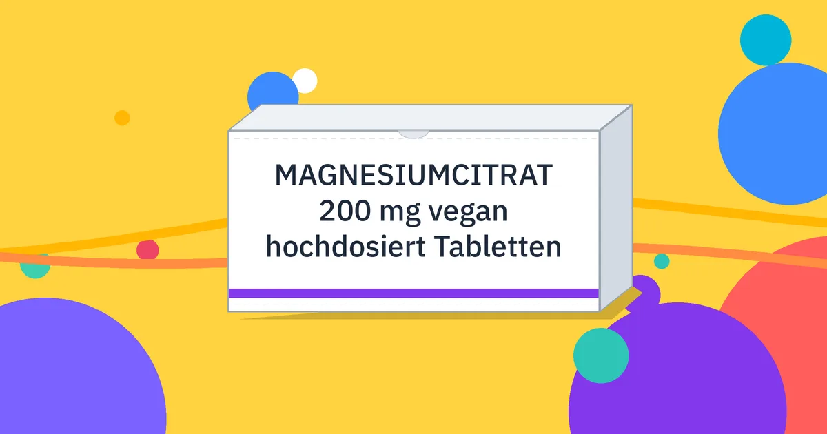 Symbolbild: Packung mit der Aufschrift MAGNESIUMCITRAT 200 mg vegan hochdosiert Tabletten (PZN 19183196) – Verfügbarkeit und Bezug in Apotheken in Frankfurt am Main