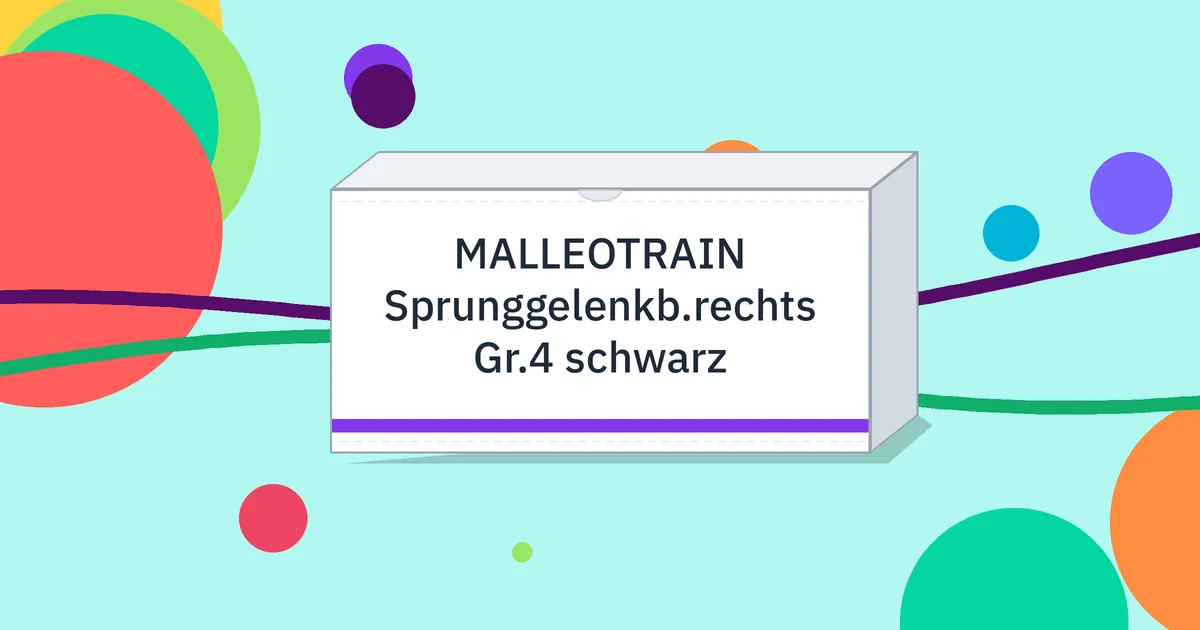 Symbolbild: Packung mit der Aufschrift MALLEOTRAIN Sprunggelenkb.rechts Gr.4 schwarz (PZN 07551364) – Verfügbarkeit und Bezug in Apotheken in Frankfurt am Main