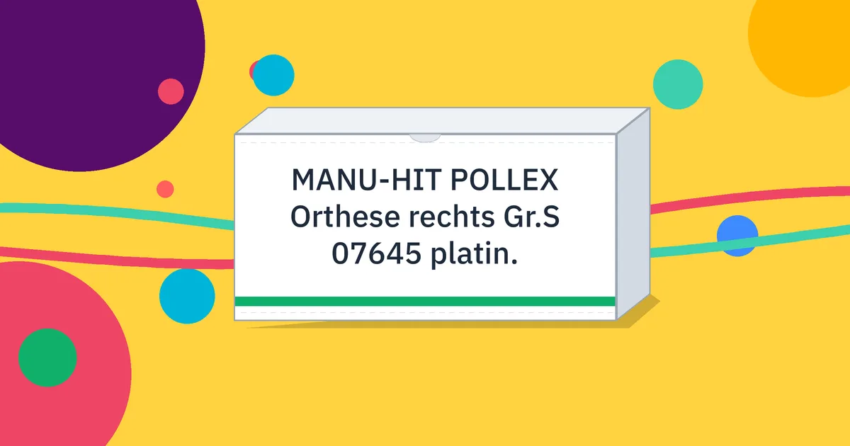 Symbolbild: Packung mit der Aufschrift MANU-HIT POLLEX Orthese rechts Gr.S 07645 platin. (PZN 03258644) – Verfügbarkeit und Bezug in Apotheken in Frankfurt am Main