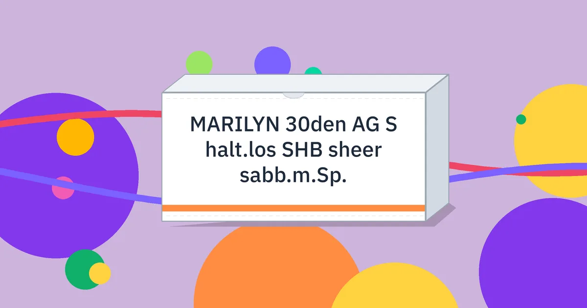 Symbolbild: Packung mit der Aufschrift MARILYN 30den AG S halt.los SHB sheer sabb.m.Sp. (PZN 16186283) – Verfügbarkeit und Bezug in Apotheken in Frankfurt am Main