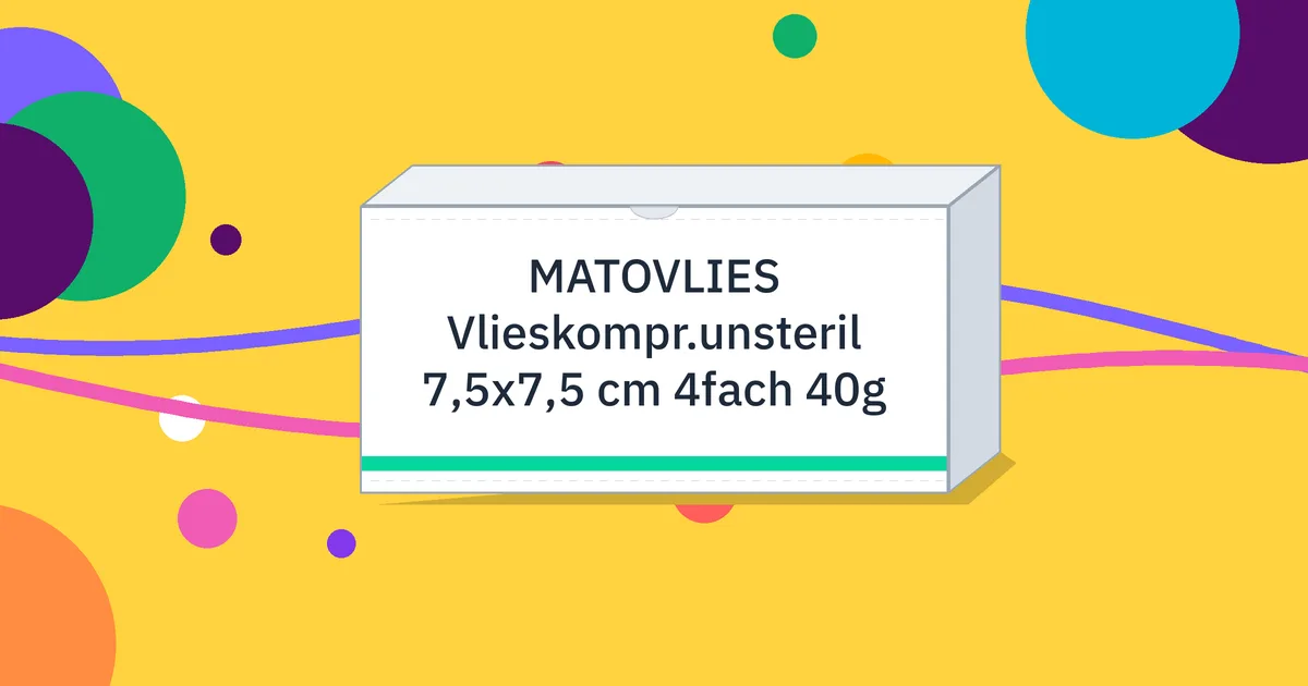 Symbolbild: Packung mit der Aufschrift MATOVLIES Vlieskompr.unsteril 7,5x7,5 cm 4fach 40g (PZN 00589872) – Verfügbarkeit und Bezug in Apotheken in Frankfurt am Main