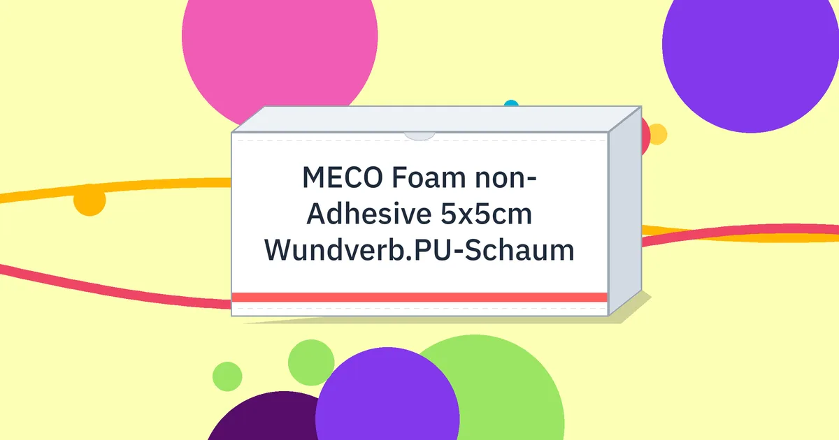 Symbolbild: Packung mit der Aufschrift MECO Foam non-Adhesive 5x5cm Wundverb.PU-Schaum (PZN 19994948) – Verfügbarkeit und Bezug in Apotheken in Frankfurt am Main
