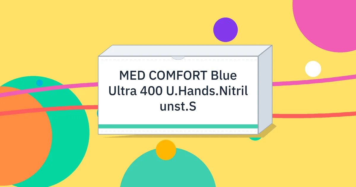Symbolbild: Packung mit der Aufschrift MED COMFORT Blue Ultra 400 U.Hands.Nitril unst.S (PZN 15318400) – Verfügbarkeit und Bezug in Apotheken in Frankfurt am Main