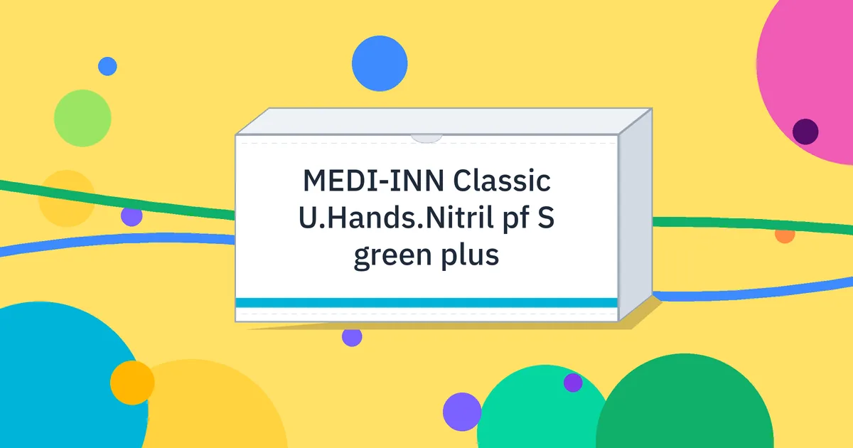Symbolbild: Packung mit der Aufschrift MEDI-INN Classic U.Hands.Nitril pf S green plus (PZN 18445346) – Verfügbarkeit und Bezug in Apotheken in Frankfurt am Main