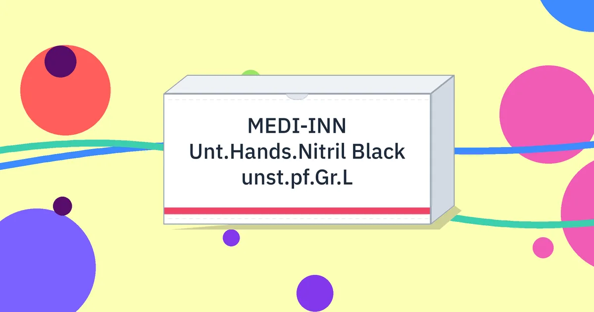 Symbolbild: Packung mit der Aufschrift MEDI-INN Unt.Hands.Nitril Black unst.pf.Gr.L (PZN 10332996) – Verfügbarkeit und Bezug in Apotheken in Frankfurt am Main