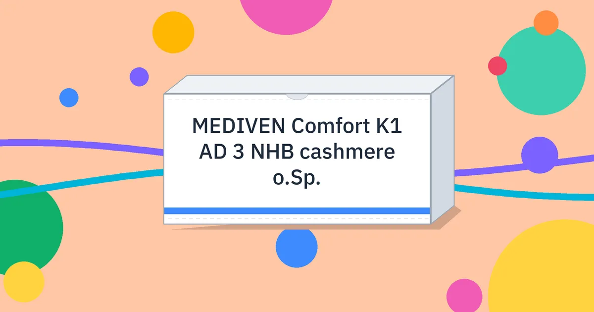 Symbolbild: Packung mit der Aufschrift MEDIVEN Comfort K1 AD 3 NHB cashmere o.Sp. (PZN 14658849) – Verfügbarkeit und Bezug in Apotheken in Frankfurt am Main
