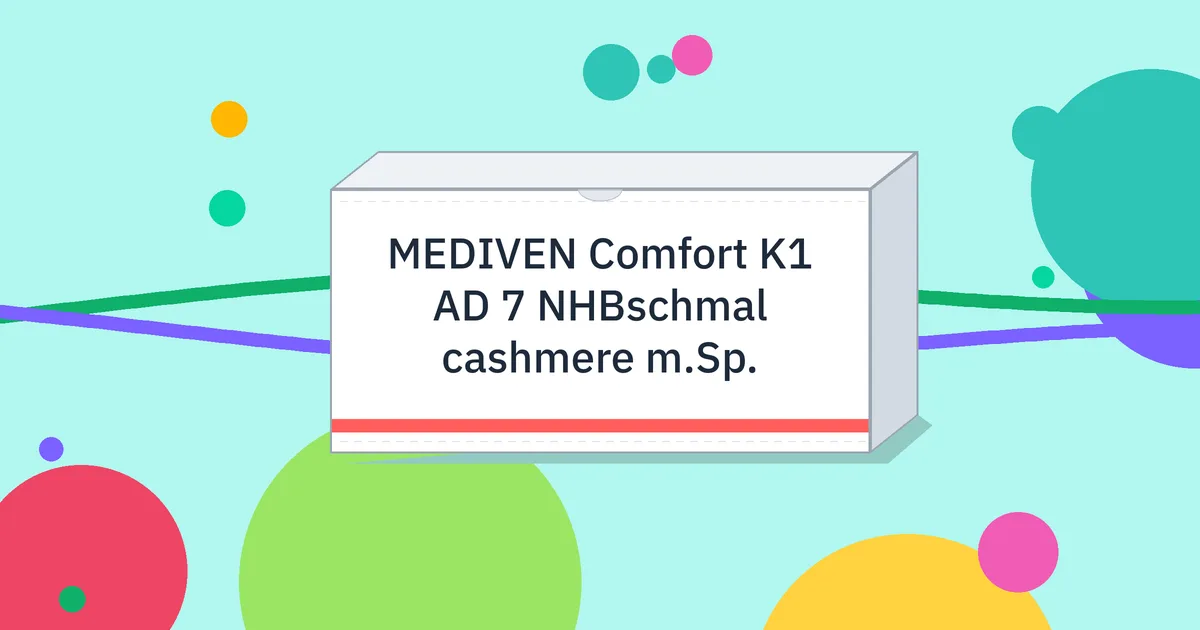 Symbolbild: Packung mit der Aufschrift MEDIVEN Comfort K1 AD 7 NHBschmal cashmere m.Sp. (PZN 14659694) – Verfügbarkeit und Bezug in Apotheken in Frankfurt am Main