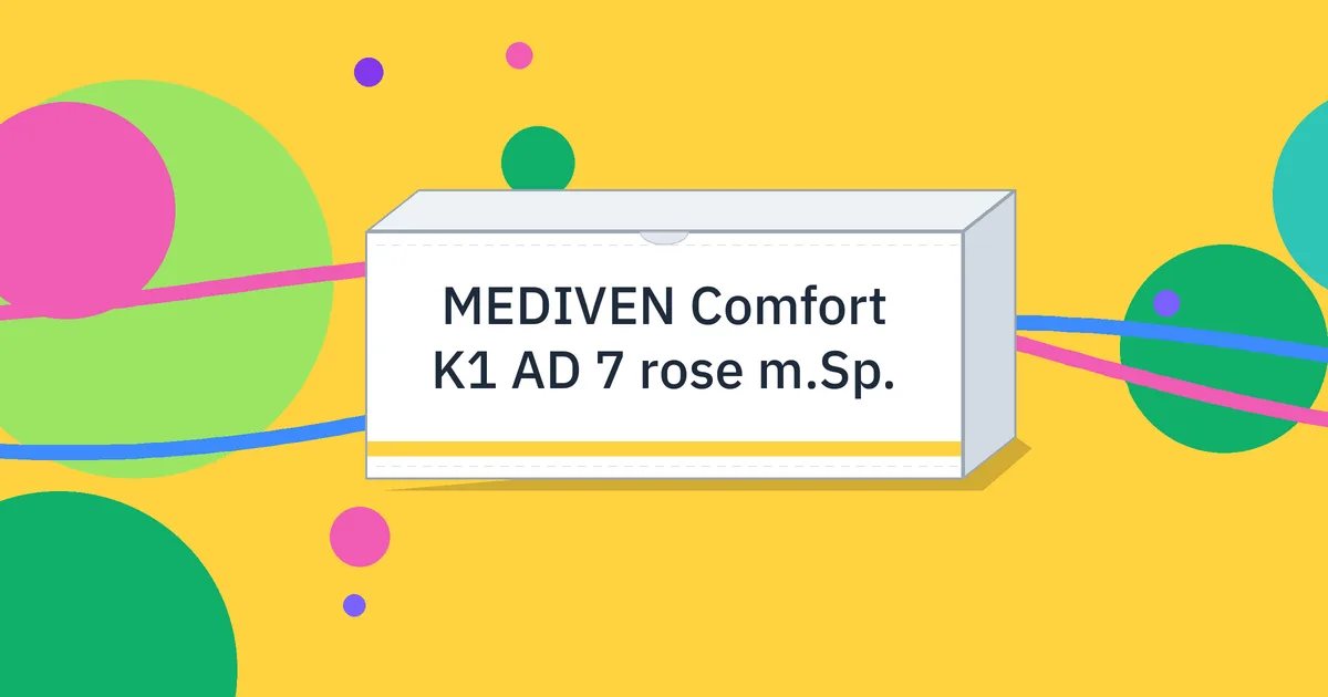 Symbolbild: Packung mit der Aufschrift MEDIVEN Comfort K1 AD 7 rose m.Sp. (PZN 14558958) – Verfügbarkeit und Bezug in Apotheken in Frankfurt am Main