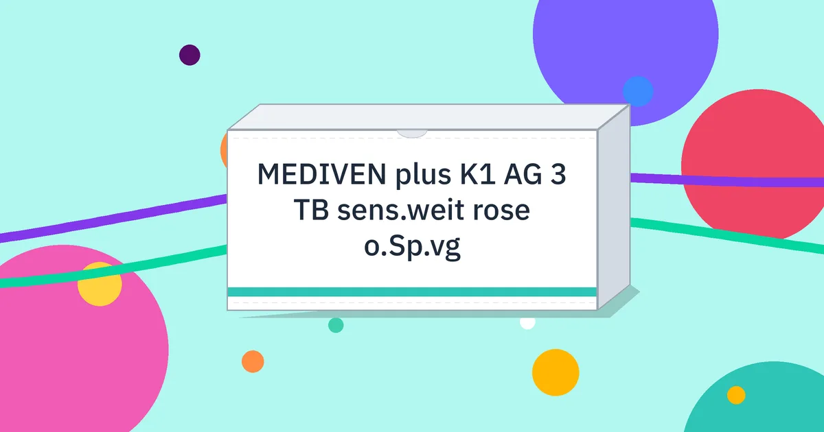 Symbolbild: Packung mit der Aufschrift MEDIVEN plus K1 AG 3 TB sens.weit rose o.Sp.vg (PZN 15065287) – Verfügbarkeit und Bezug in Apotheken in Frankfurt am Main