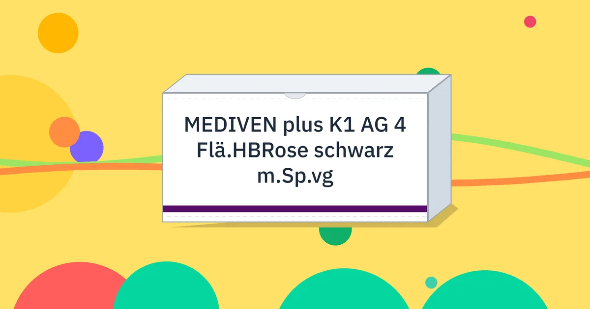 Symbolbild: Packung mit der Aufschrift MEDIVEN plus K1 AG 4 Flä.HBRose schwarz m.Sp.vg (PZN 15913143) – Verfügbarkeit und Bezug in Apotheken in Frankfurt am Main