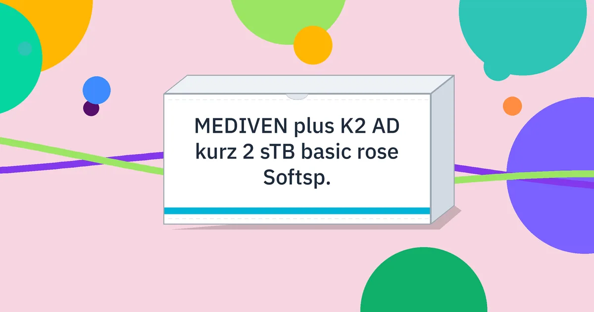 Symbolbild: Packung mit der Aufschrift MEDIVEN plus K2 AD kurz 2 sTB basic rose Softsp. (PZN 15099777) – Verfügbarkeit und Bezug in Apotheken in Frankfurt am Main