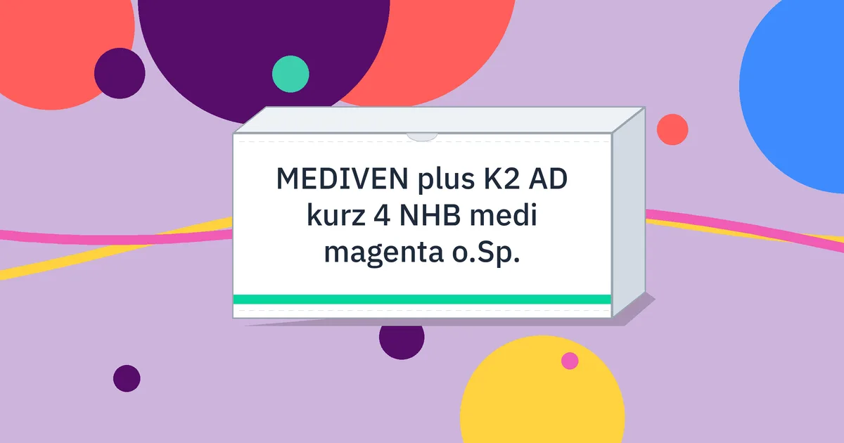 Symbolbild: Packung mit der Aufschrift MEDIVEN plus K2 AD kurz 4 NHB medi magenta o.Sp. (PZN 15925324) – Verfügbarkeit und Bezug in Apotheken in Frankfurt am Main