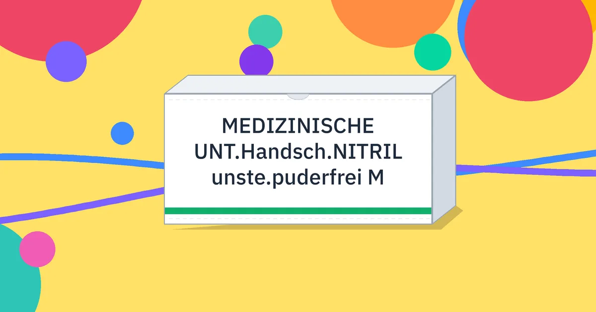 Symbolbild: Packung mit der Aufschrift MEDIZINISCHE UNT.Handsch.NITRIL unste.puderfrei M (PZN 17614404) – Verfügbarkeit und Bezug in Apotheken in Frankfurt am Main