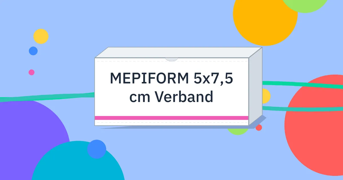 Symbolbild: Packung mit der Aufschrift MEPIFORM 5x7,5 cm Verband (PZN 08655574) – Verfügbarkeit und Bezug in Apotheken in Frankfurt am Main