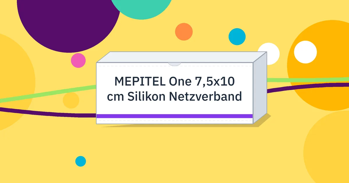 Symbolbild: Packung mit der Aufschrift MEPITEL One 7,5x10 cm Silikon Netzverband (PZN 03090015) – Verfügbarkeit und Bezug in Apotheken in Frankfurt am Main