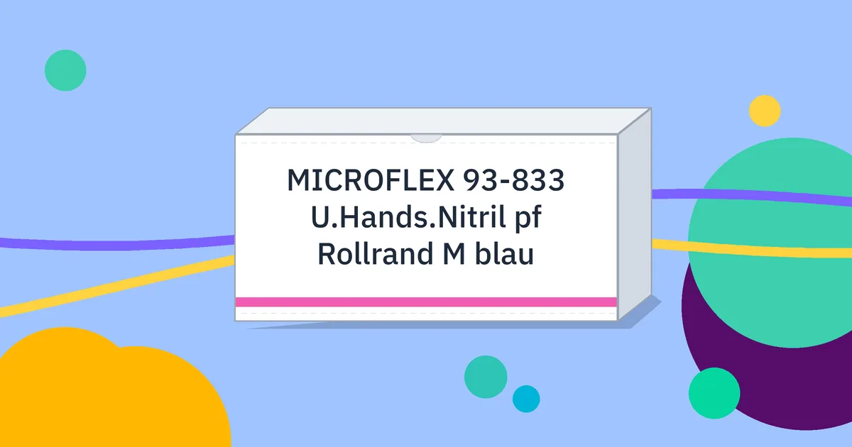 Symbolbild: Packung mit der Aufschrift MICROFLEX 93-833 U.Hands.Nitril pf Rollrand M blau (PZN 18394850) – Verfügbarkeit und Bezug in Apotheken in Frankfurt am Main