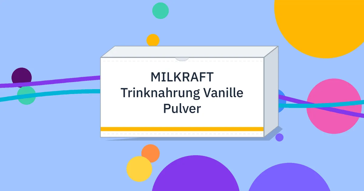 Symbolbild: Packung mit der Aufschrift MILKRAFT Trinknahrung Vanille Pulver (PZN 05984018) – Verfügbarkeit und Bezug in Apotheken in Frankfurt am Main