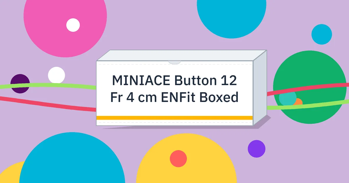 Symbolbild: Packung mit der Aufschrift MINIACE Button 12 Fr 4 cm ENFit Boxed (PZN 16953630) – Verfügbarkeit und Bezug in Apotheken in Frankfurt am Main