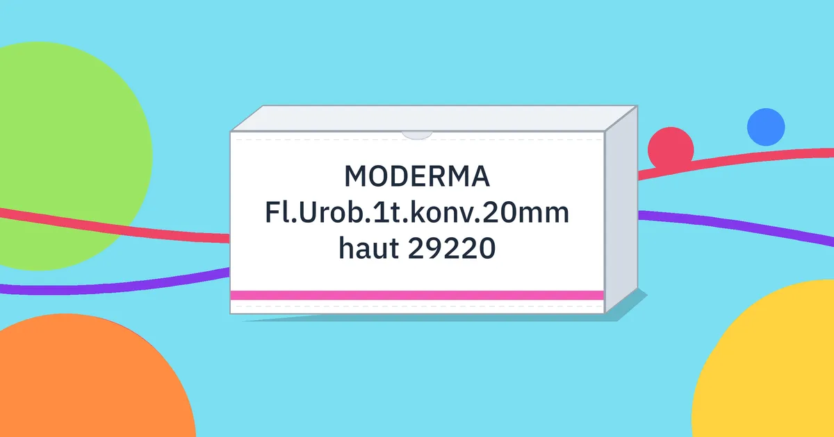 Symbolbild: Packung mit der Aufschrift MODERMA Fl.Urob.1t.konv.20mm haut 29220 (PZN 04194975) – Verfügbarkeit und Bezug in Apotheken in Frankfurt am Main
