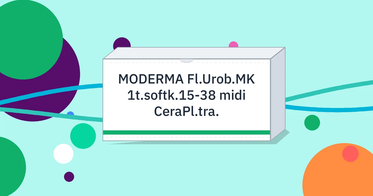 Symbolbild: Packung mit der Aufschrift MODERMA Fl.Urob.MK 1t.softk.15-38 midi CeraPl.tra. (PZN 18109275) – Verfügbarkeit und Bezug in Apotheken in Frankfurt am Main