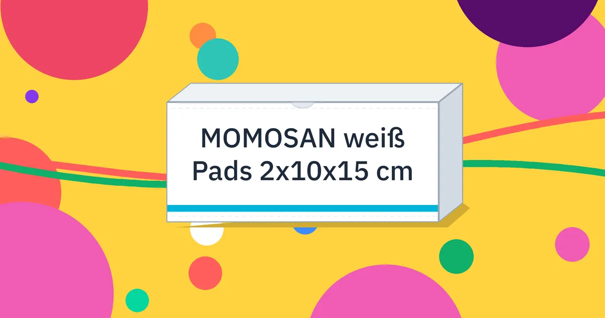 Symbolbild: Packung mit der Aufschrift MOMOSAN weiß Pads 2x10x15 cm (PZN 06136338) – Verfügbarkeit und Bezug in Apotheken in Frankfurt am Main