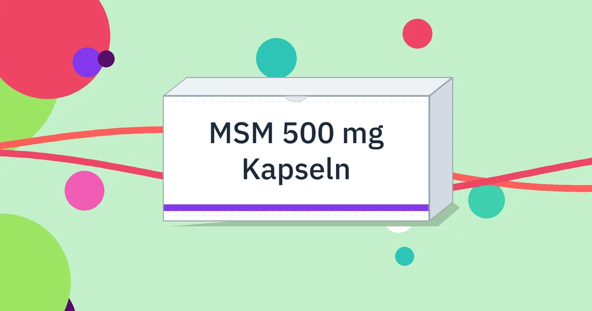 Symbolbild: Packung mit der Aufschrift MSM 500 mg Kapseln (PZN 18486954) – Verfügbarkeit und Bezug in Apotheken in Frankfurt am Main