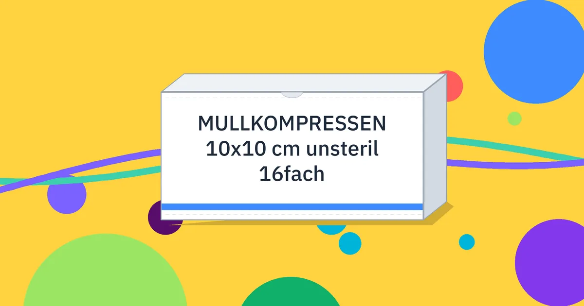 Symbolbild: Packung mit der Aufschrift MULLKOMPRESSEN 10x10 cm unsteril 16fach (PZN 03040744) – Verfügbarkeit und Bezug in Apotheken in Frankfurt am Main