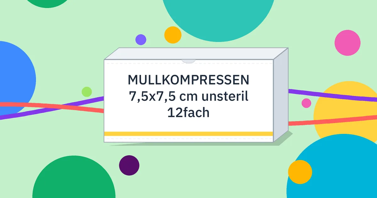 Symbolbild: Packung mit der Aufschrift MULLKOMPRESSEN 7,5x7,5 cm unsteril 12fach (PZN 04852740) – Verfügbarkeit und Bezug in Apotheken in Frankfurt am Main