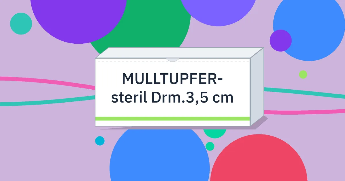 Symbolbild: Packung mit der Aufschrift MULLTUPFER-steril Drm.3,5 cm (PZN 03097862) – Verfügbarkeit und Bezug in Apotheken in Frankfurt am Main