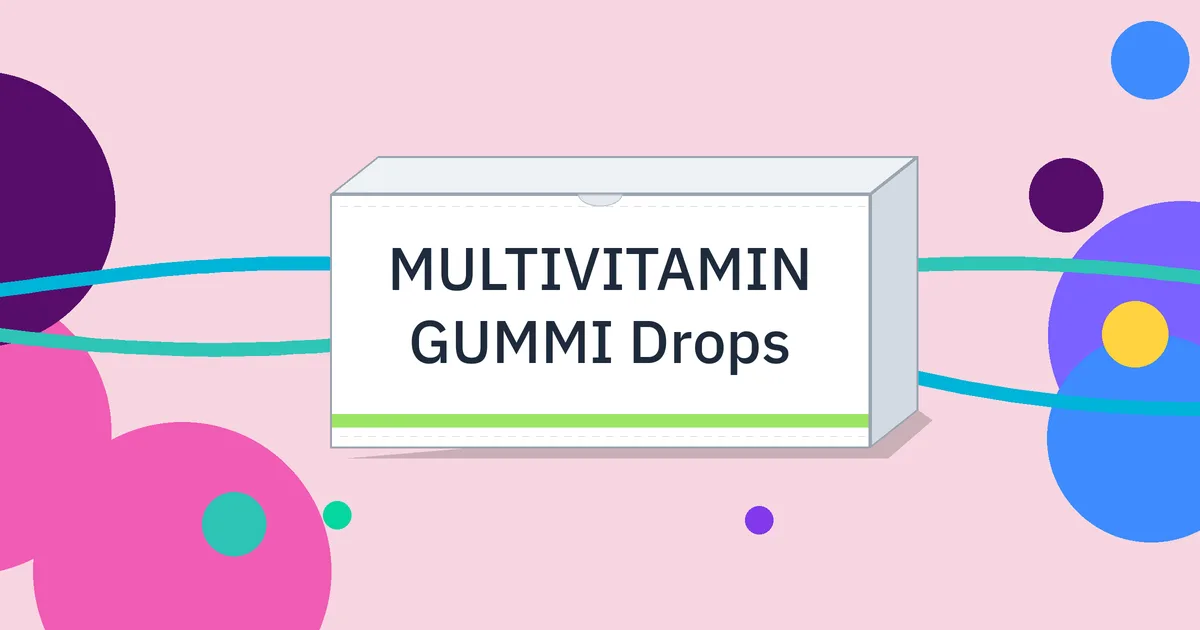 Symbolbild: Packung mit der Aufschrift MULTIVITAMIN GUMMI Drops (PZN 18195777) – Verfügbarkeit und Bezug in Apotheken in Frankfurt am Main