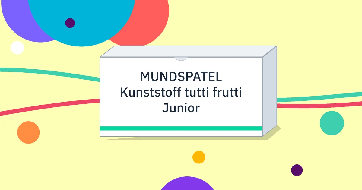 Symbolbild: Packung mit der Aufschrift MUNDSPATEL Kunststoff tutti frutti Junior (PZN 11684390) – Verfügbarkeit und Bezug in Apotheken in Frankfurt am Main