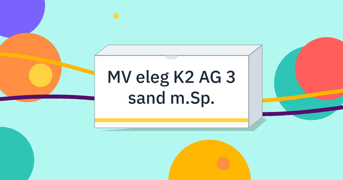 Symbolbild: Packung mit der Aufschrift MV eleg K2 AG 3 sand m.Sp. (PZN 18928369) – Verfügbarkeit und Bezug in Apotheken in Frankfurt am Main