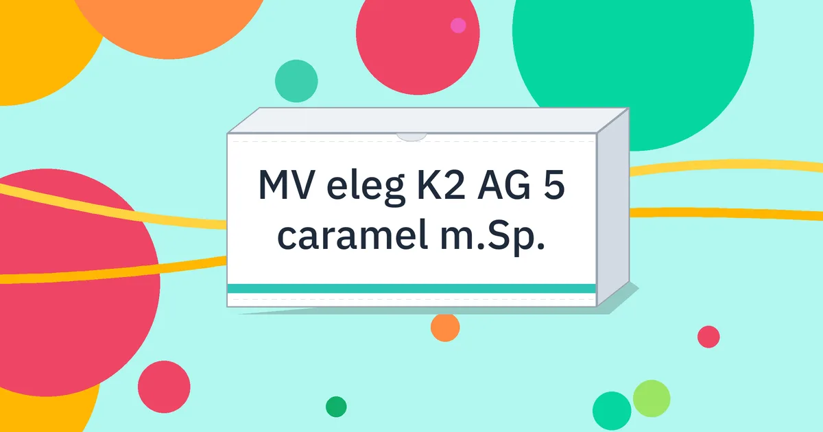 Symbolbild: Packung mit der Aufschrift MV eleg K2 AG 5 caramel m.Sp. (PZN 00531648) – Verfügbarkeit und Bezug in Apotheken in Frankfurt am Main