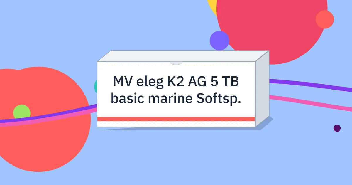 Symbolbild: Packung mit der Aufschrift MV eleg K2 AG 5 TB basic marine Softsp. (PZN 14613769) – Verfügbarkeit und Bezug in Apotheken in Frankfurt am Main