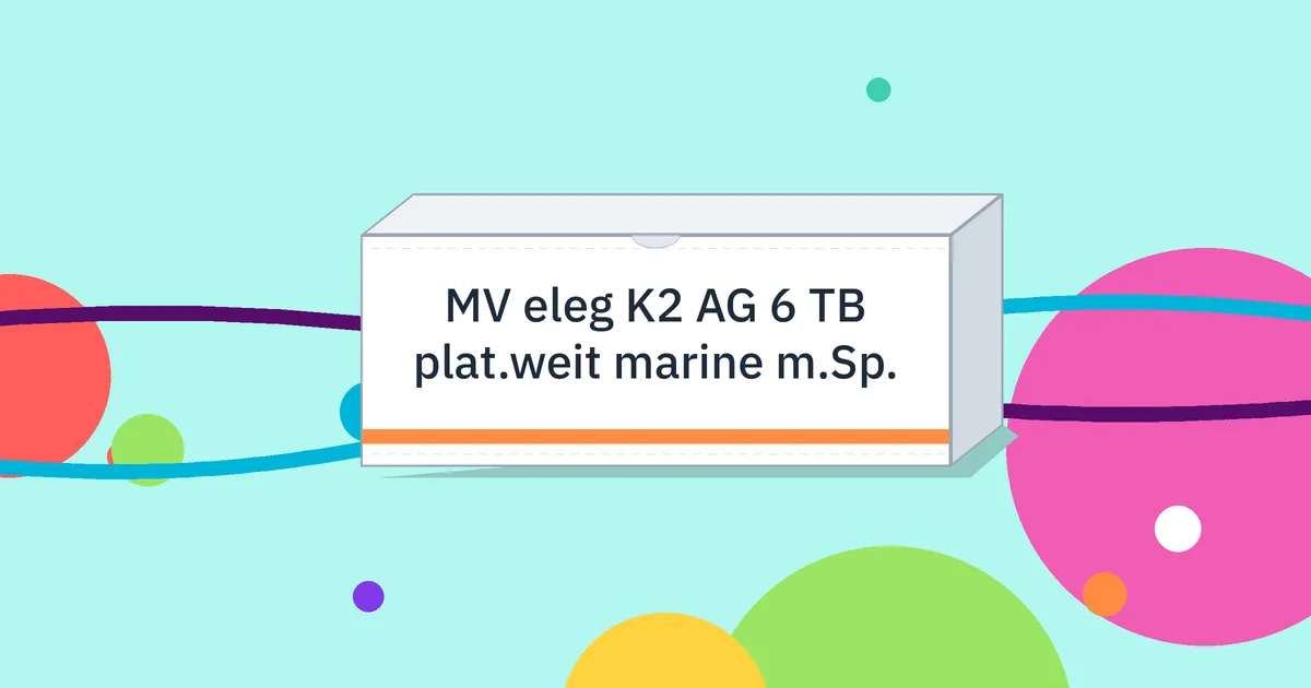 Symbolbild: Packung mit der Aufschrift MV eleg K2 AG 6 TB plat.weit marine m.Sp. (PZN 15283920) – Verfügbarkeit und Bezug in Apotheken in Frankfurt am Main