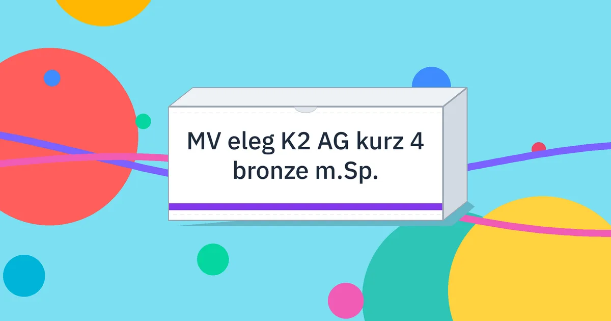 Symbolbild: Packung mit der Aufschrift MV eleg K2 AG kurz 4 bronze m.Sp. (PZN 14717322) – Verfügbarkeit und Bezug in Apotheken in Frankfurt am Main