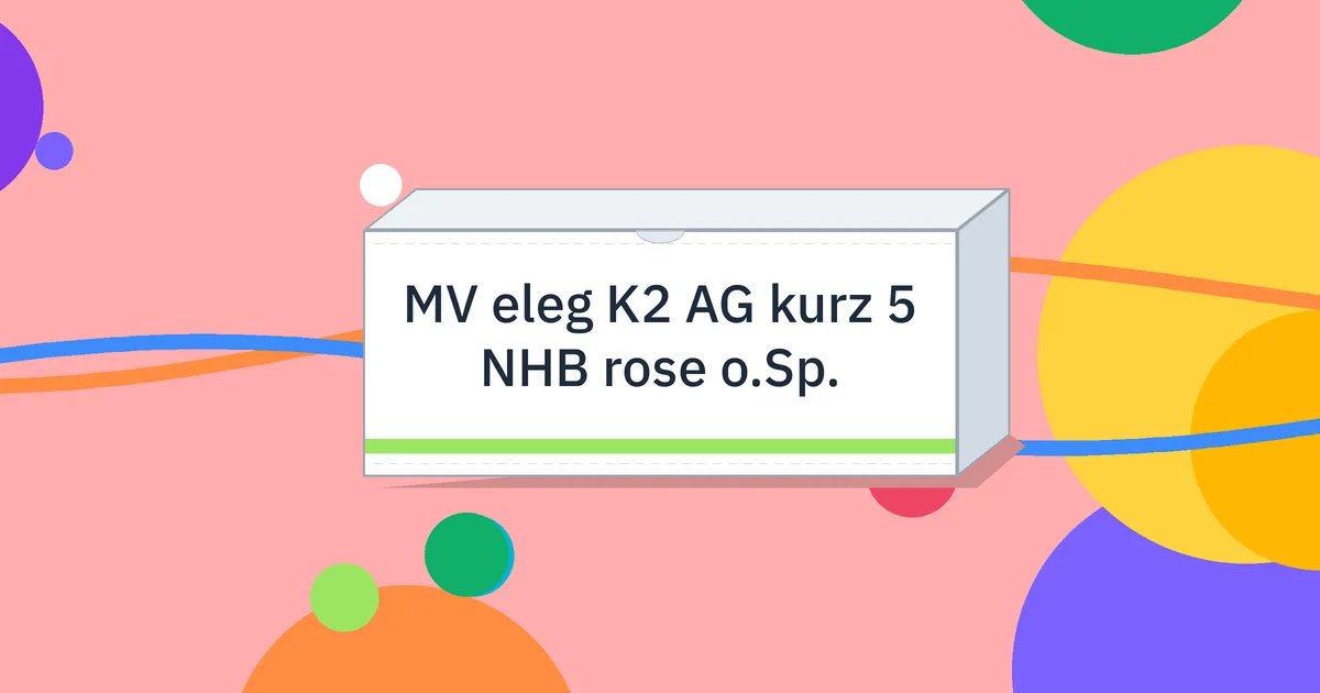 Symbolbild: Packung mit der Aufschrift MV eleg K2 AG kurz 5 NHB rose o.Sp. (PZN 15716052) – Verfügbarkeit und Bezug in Apotheken in Frankfurt am Main