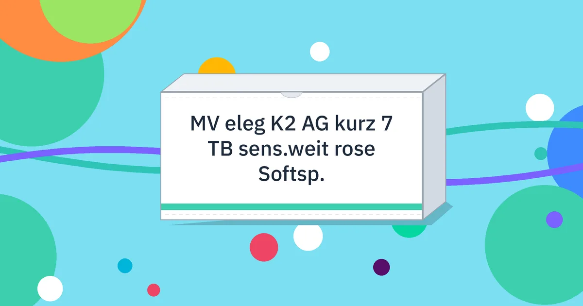 Symbolbild: Packung mit der Aufschrift MV eleg K2 AG kurz 7 TB sens.weit rose Softsp. (PZN 14697588) – Verfügbarkeit und Bezug in Apotheken in Frankfurt am Main