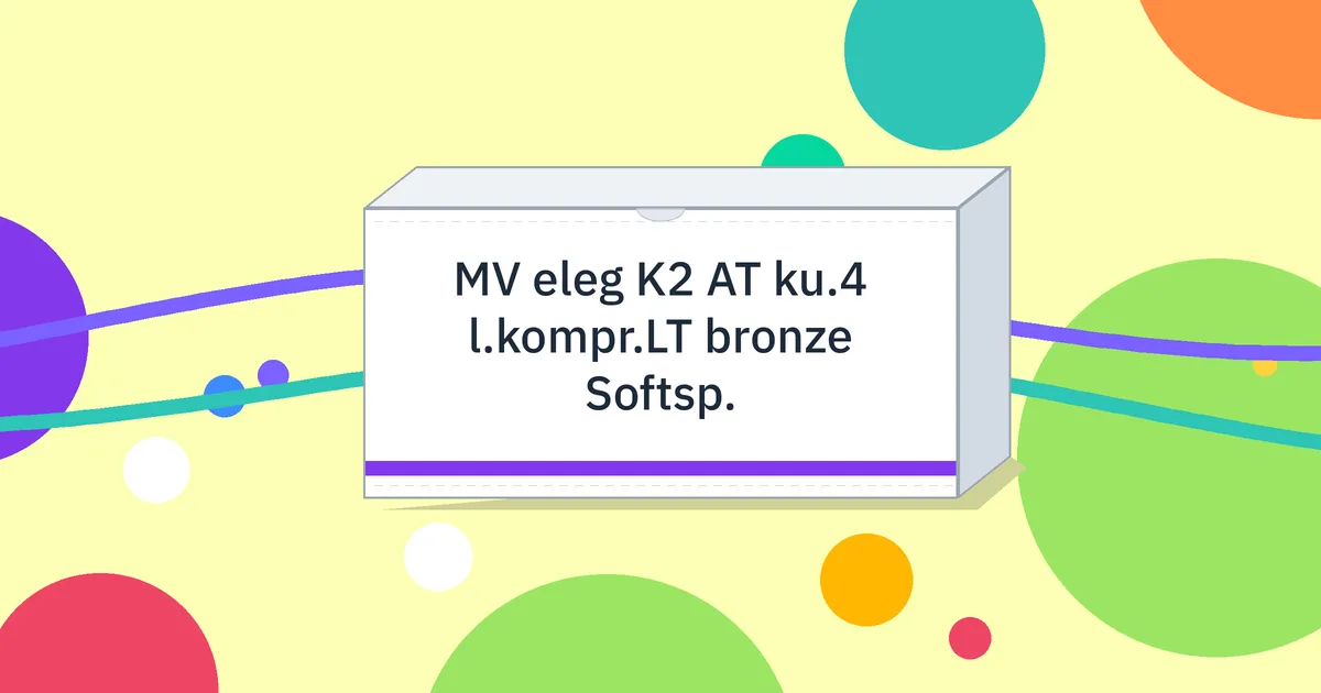 Symbolbild: Packung mit der Aufschrift MV eleg K2 AT ku.4 l.kompr.LT bronze Softsp. (PZN 15287616) – Verfügbarkeit und Bezug in Apotheken in Frankfurt am Main
